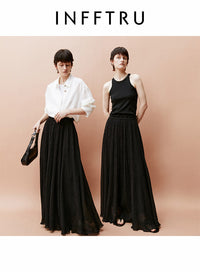 Infftru Women's Designer High-Waisted Pleated Long Skirt | Loose Fit ...