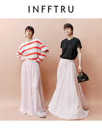 Infftru Women's Designer High-Waisted Pleated Long Skirt | Loose Fit ...