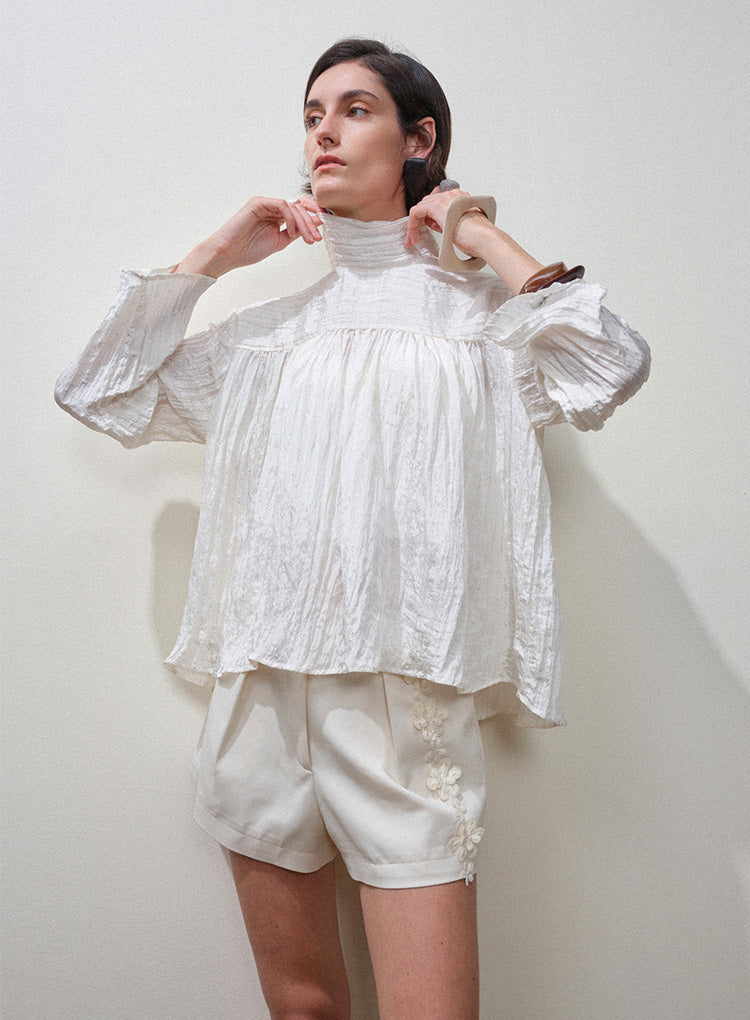 Classic Pleated High-Neck Blouse – Infftru